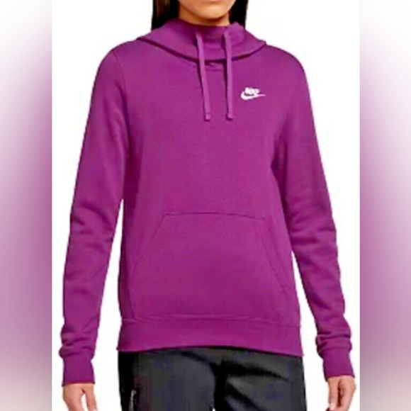 Nike | Tops | Nike Sportswear Club Fleece Womens Violetech Funnel Neck ...